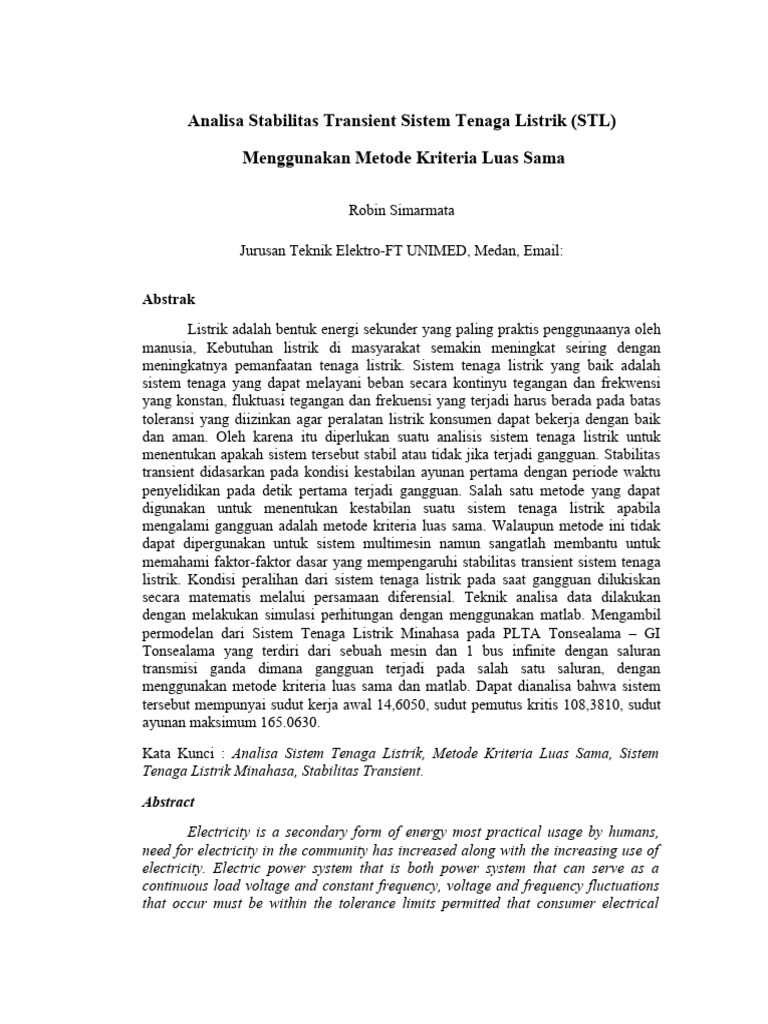 Analisa Stabilitas Transient STL Minahasa | PDF