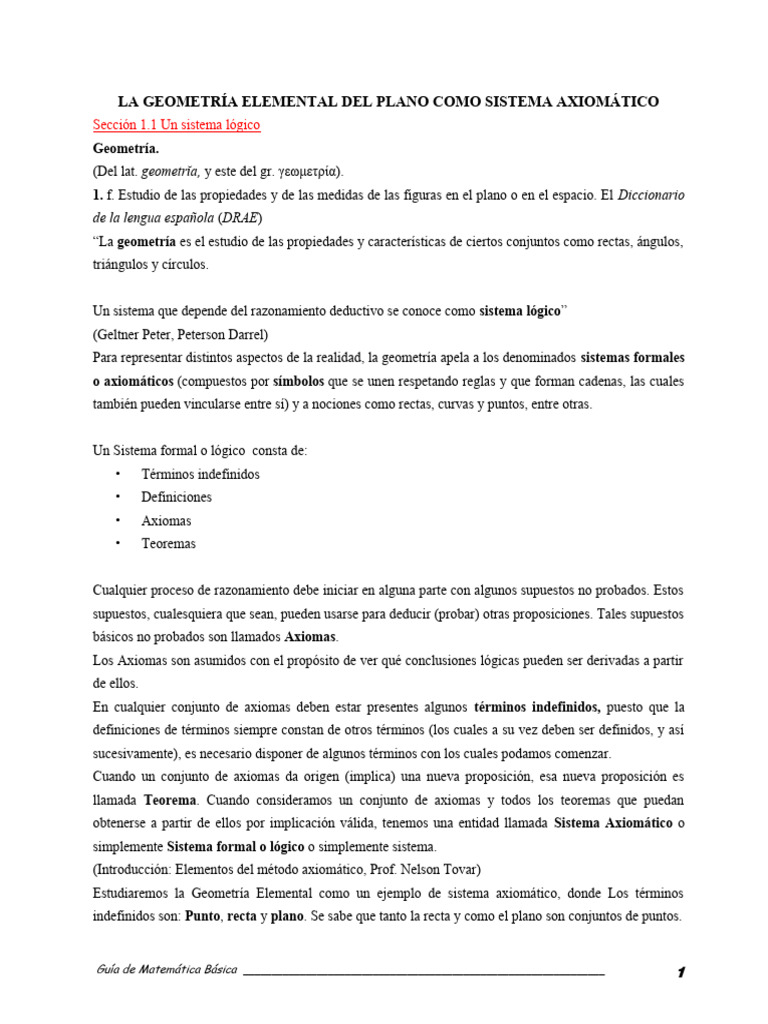 Guía De Geometría Euclidiana 1era Parte Pdf Triángulo Axioma