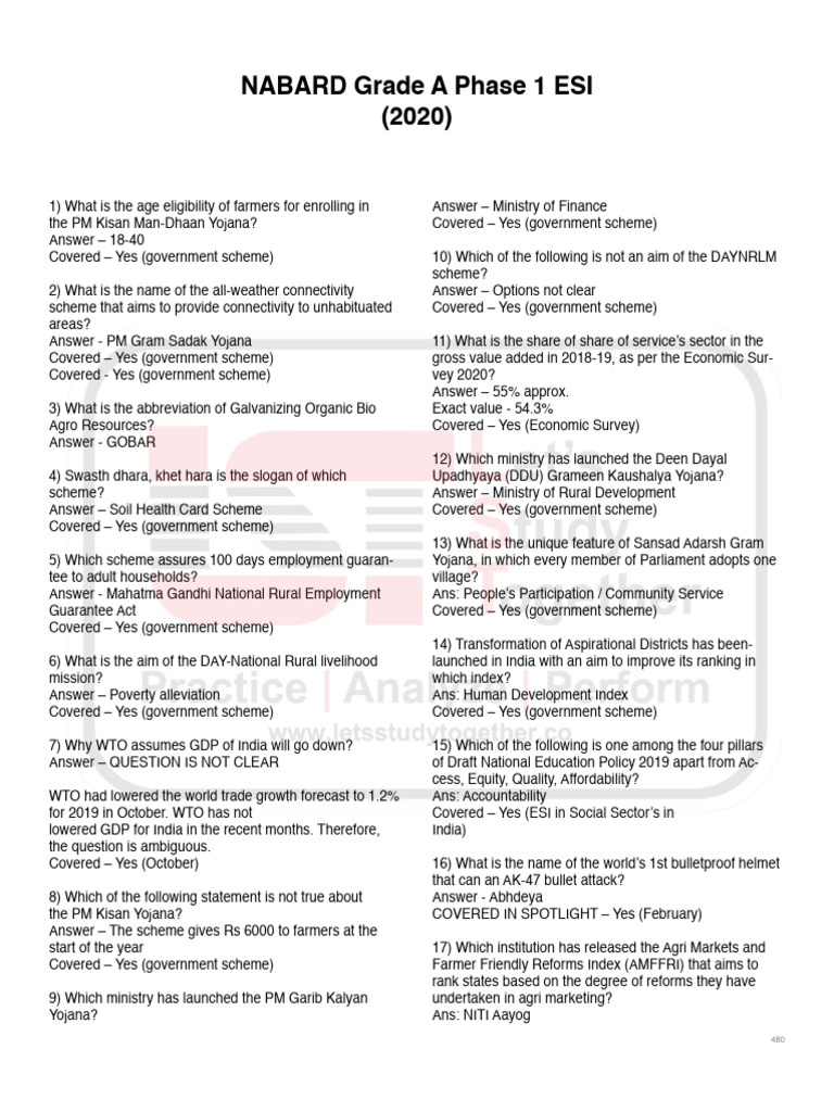 NABARD Grade A ESI 2020 Exam Guide | PDF | Economy Of India | Economies