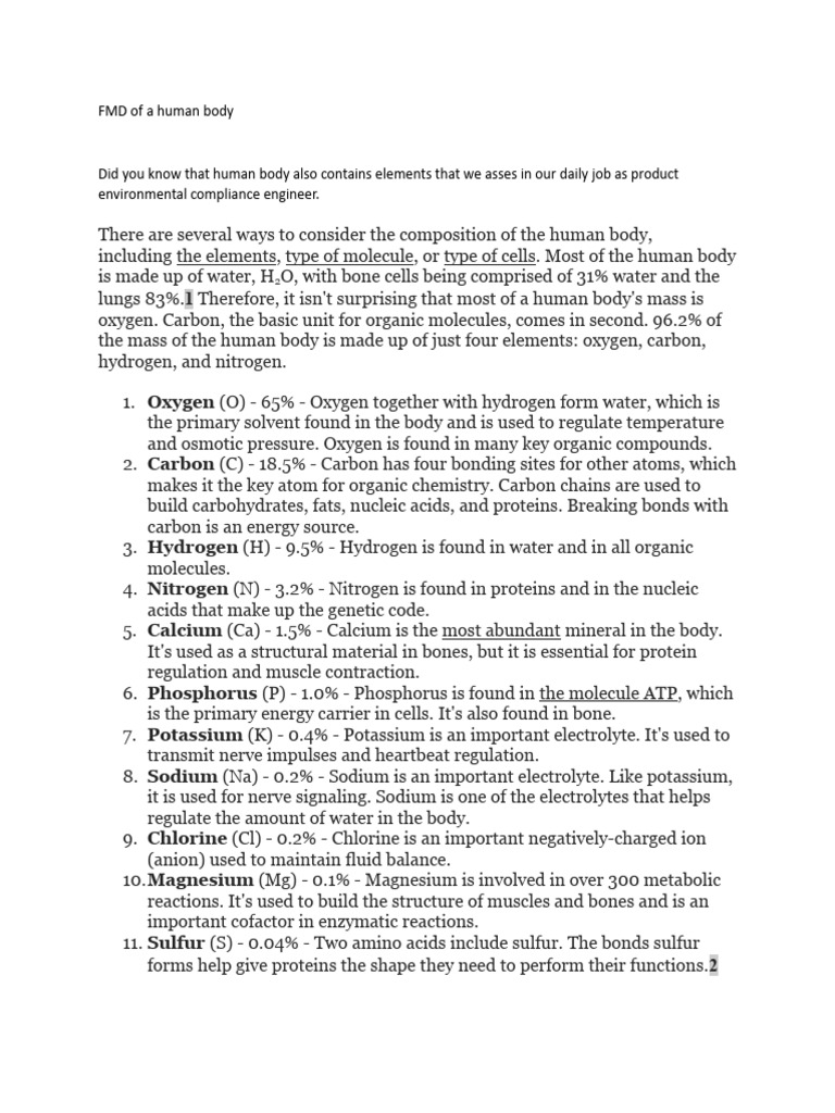 FMD of A Human Body | PDF | Carbon | Molecules
