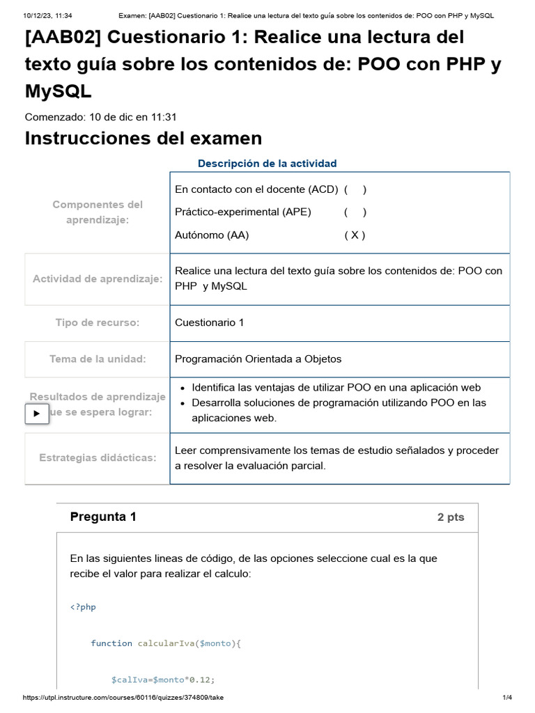 Examen - (AAB02) Cuestionario 1 - Realice Una Lectura Del Texto Guía Sobre Los Contenidos de ...