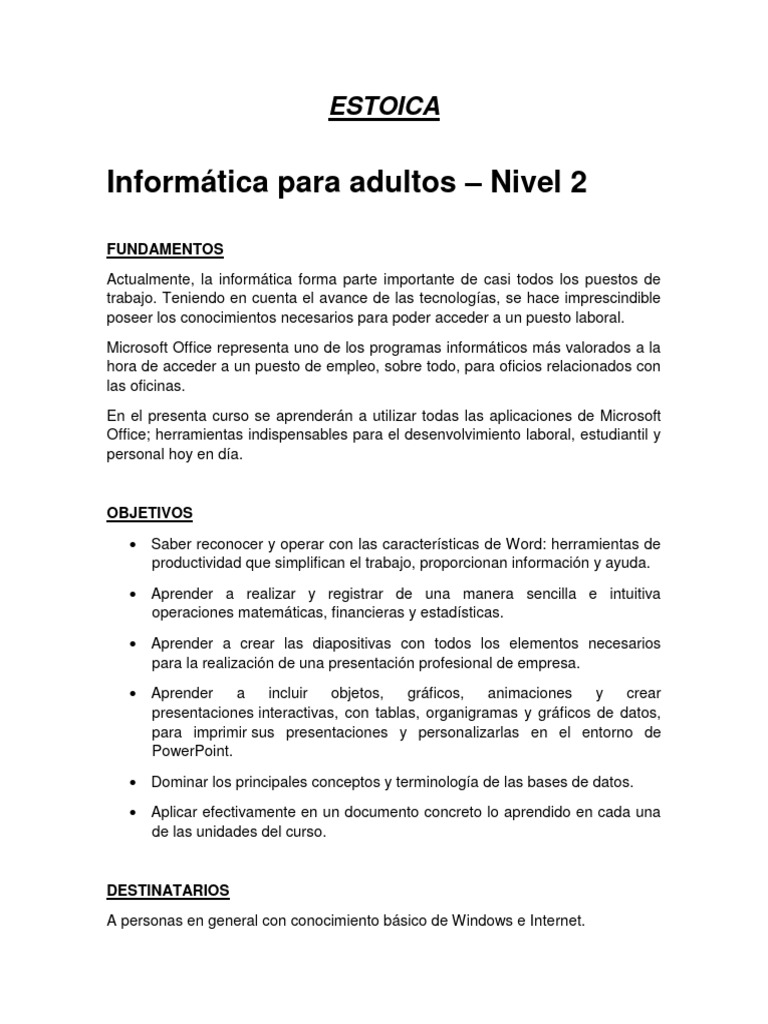 Programa Informatica Adultos II | PDF | Microsoft Excel | Microsoft