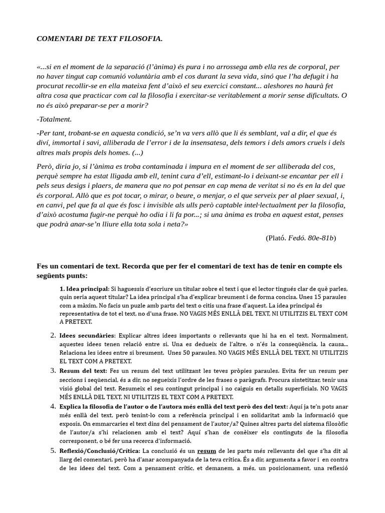 Comentari de Text Plato. | PDF