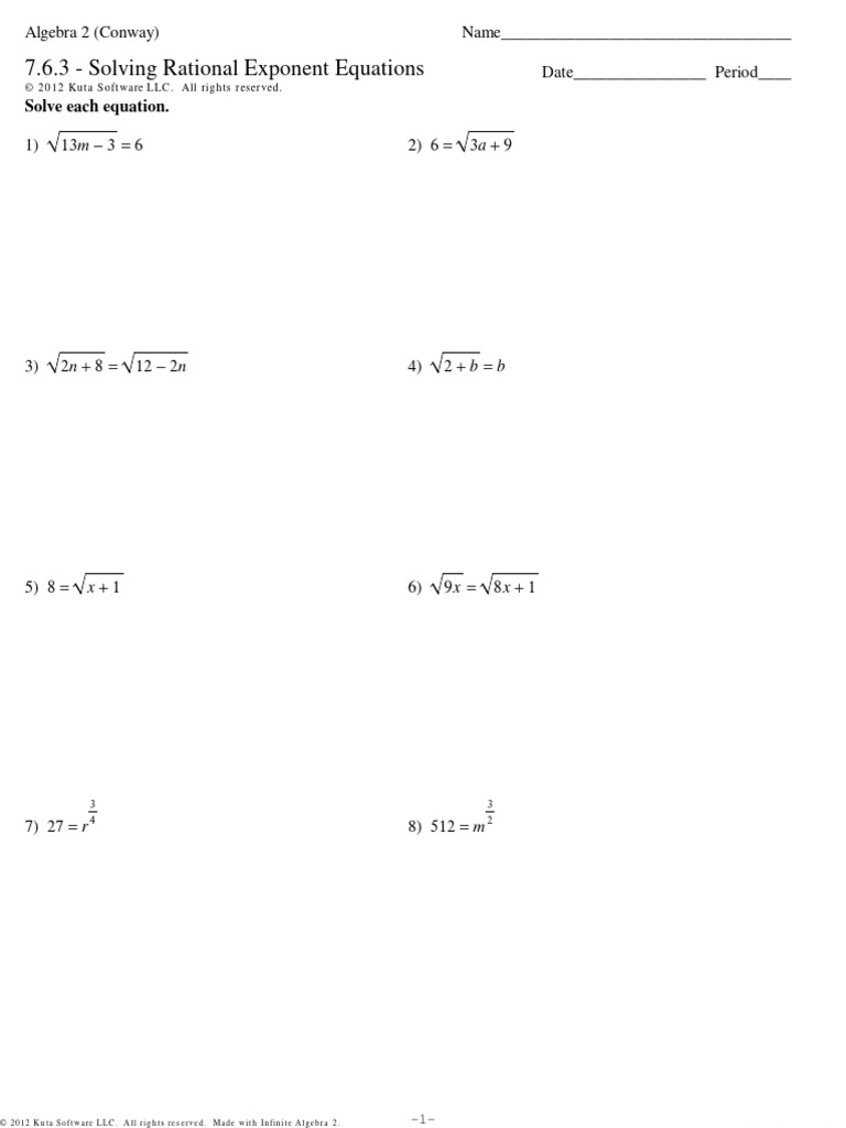 Solving Rational Exponent Equations | PDF | Equations | Elementary ...