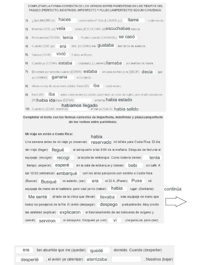 Ejercicios de Práctica de Los Pretéritos (Pasados) Isabella | PDF