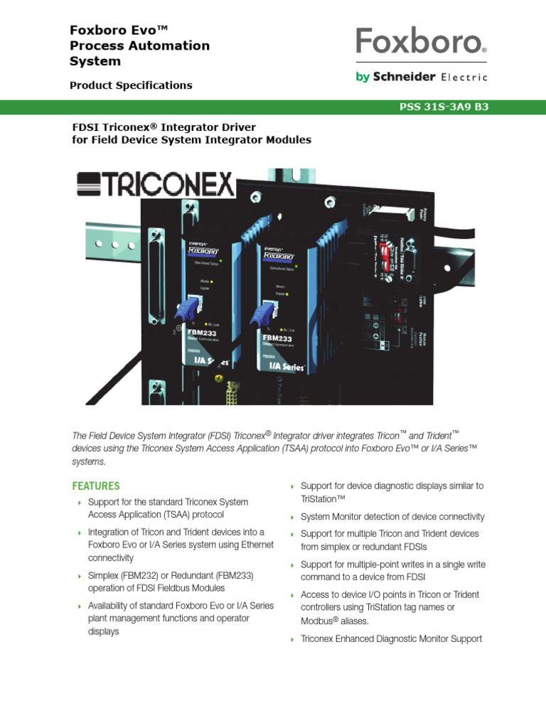 Foxboro Evo™ Process Automation System: Product Specifications | PDF
