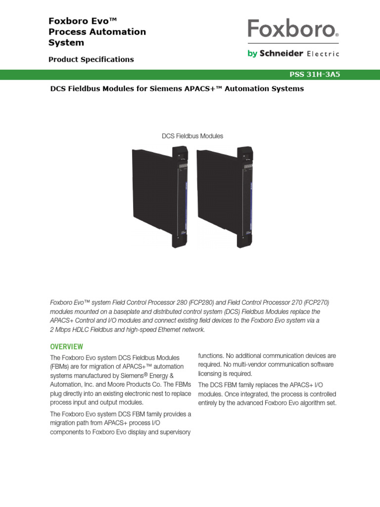 Foxboro Evo™ Process Automation System: Product Specifications ...