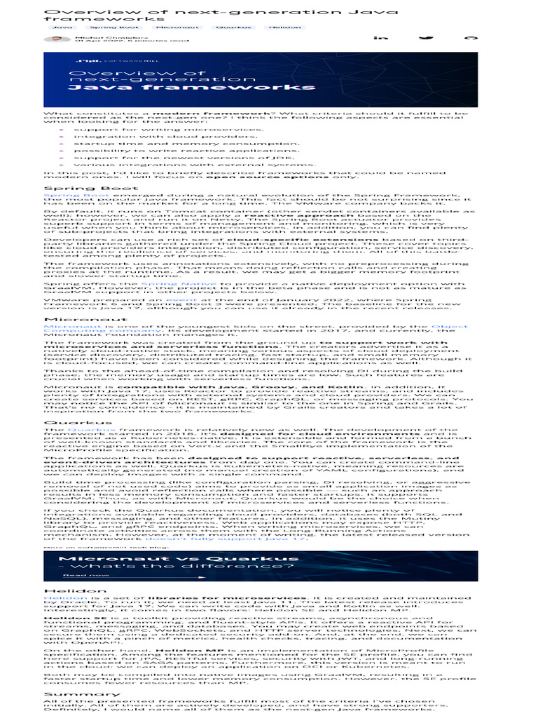 Overview of Next-Generation Java Frameworks (2022) | PDF | Spring Framework | Java (Programming ...