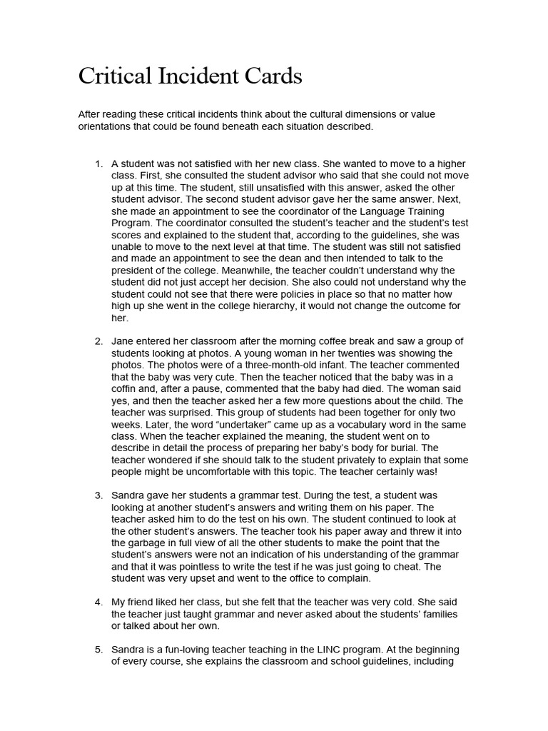 Critical Incident Cards | PDF