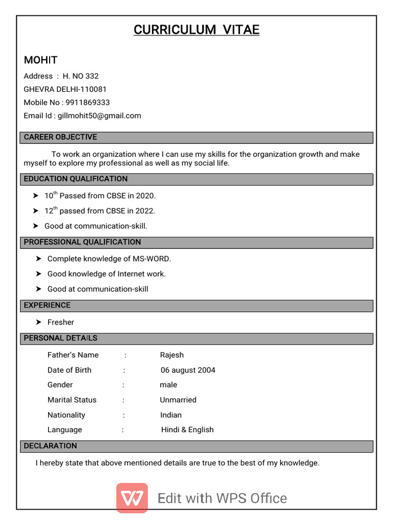 Curriculum Vitae: Mohit | PDF
