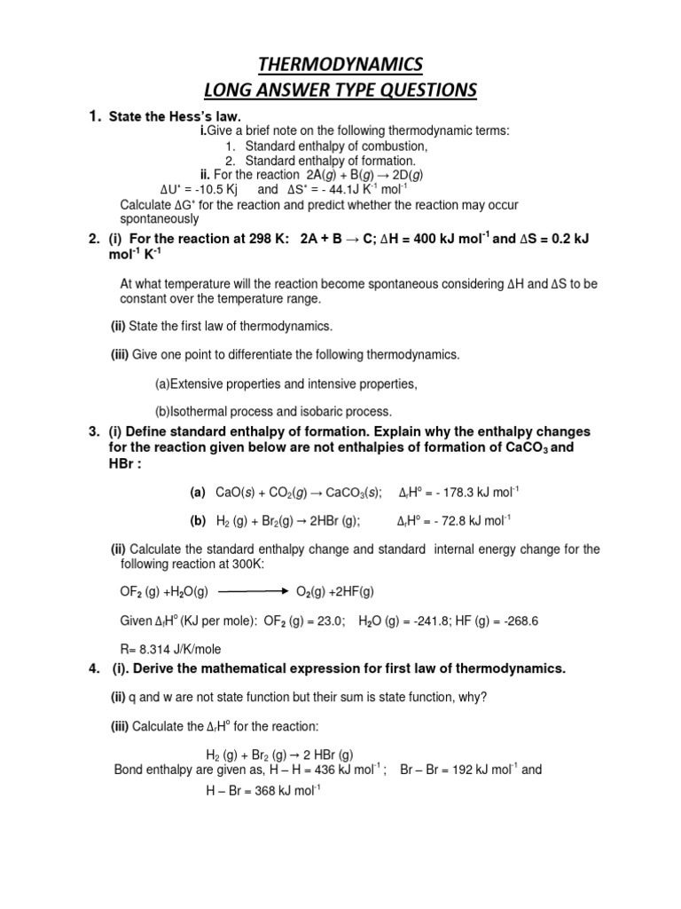 Long Answer Type QNS | PDF | Enthalpy | Heat