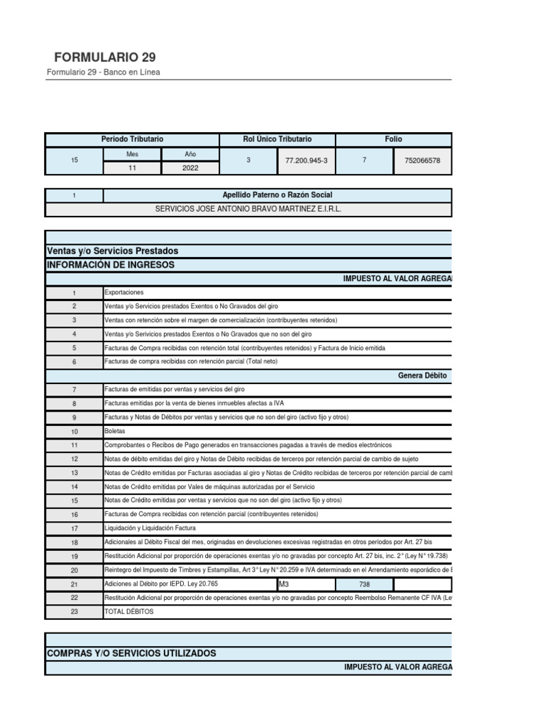 Foro Ejemplo de Aplicacion F29 Iva | PDF | Impuesto al valor agregado ...
