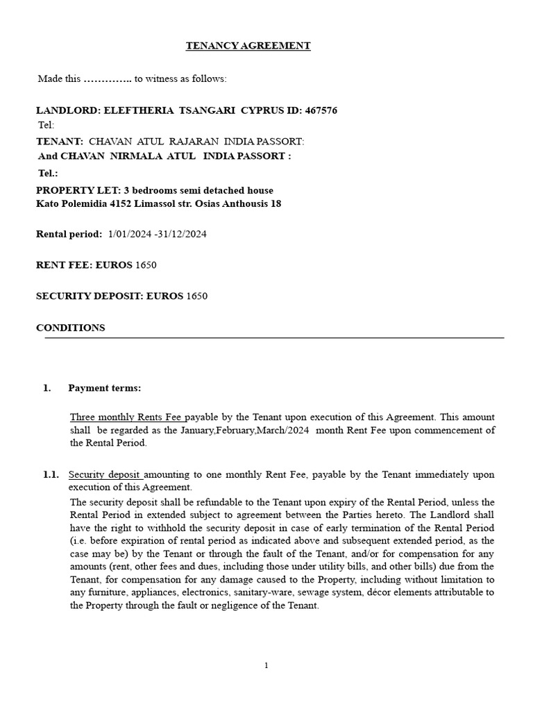 Tenancy Agreement-Draft (4) Ynk | PDF | Leasehold Estate | Landlord