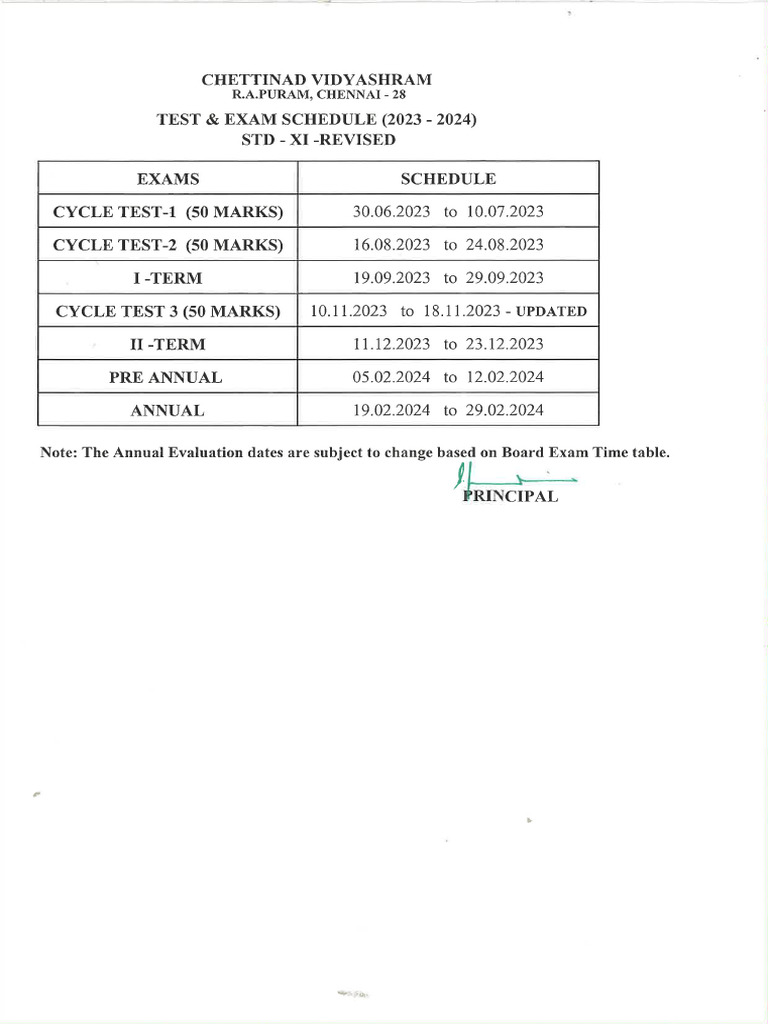 Xi-Revised Schedule | PDF