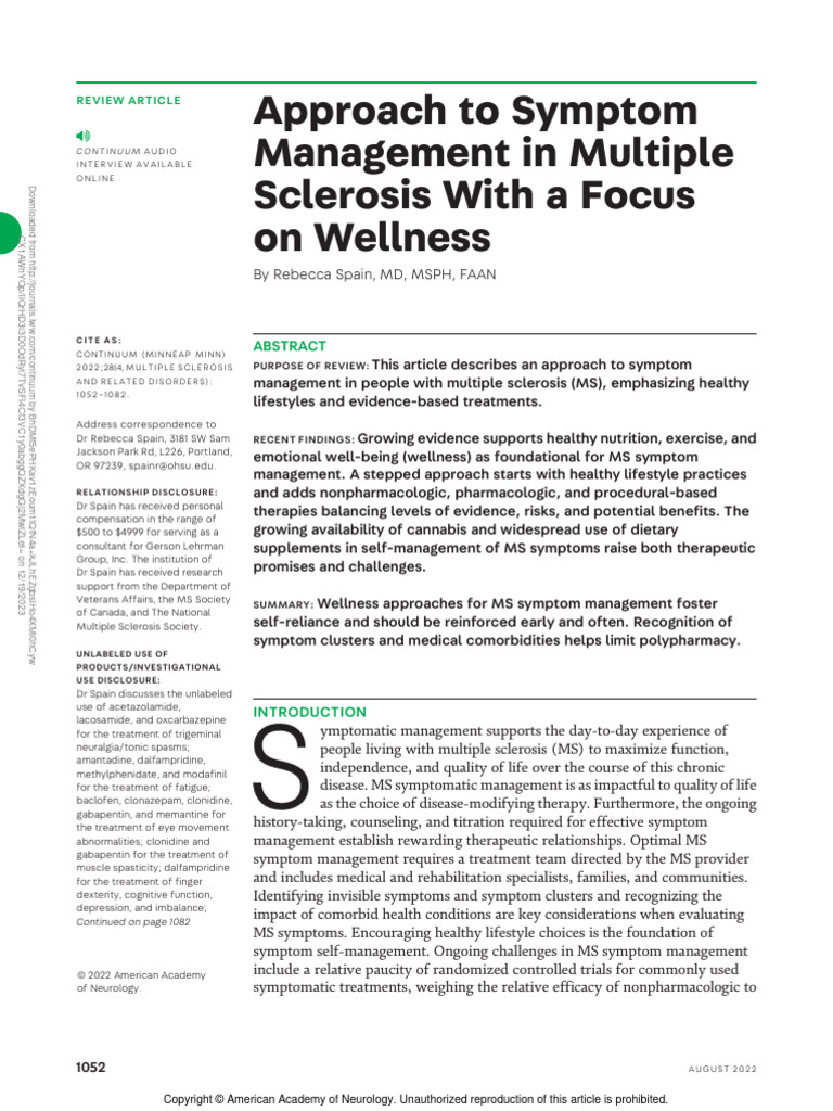 Approach To Symptom Management in Multiple.7 | PDF | Multiple Sclerosis ...