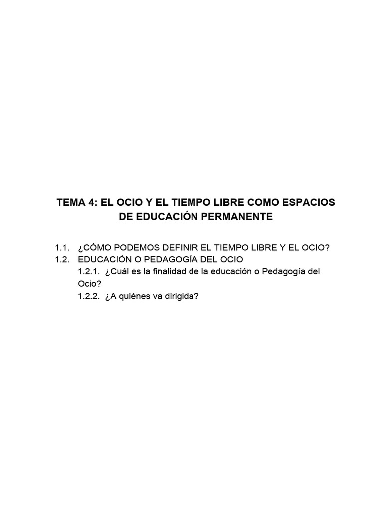 Tema 4. El Ocio y El Tiempo Libre Como Espacios de Educación Permanente ...