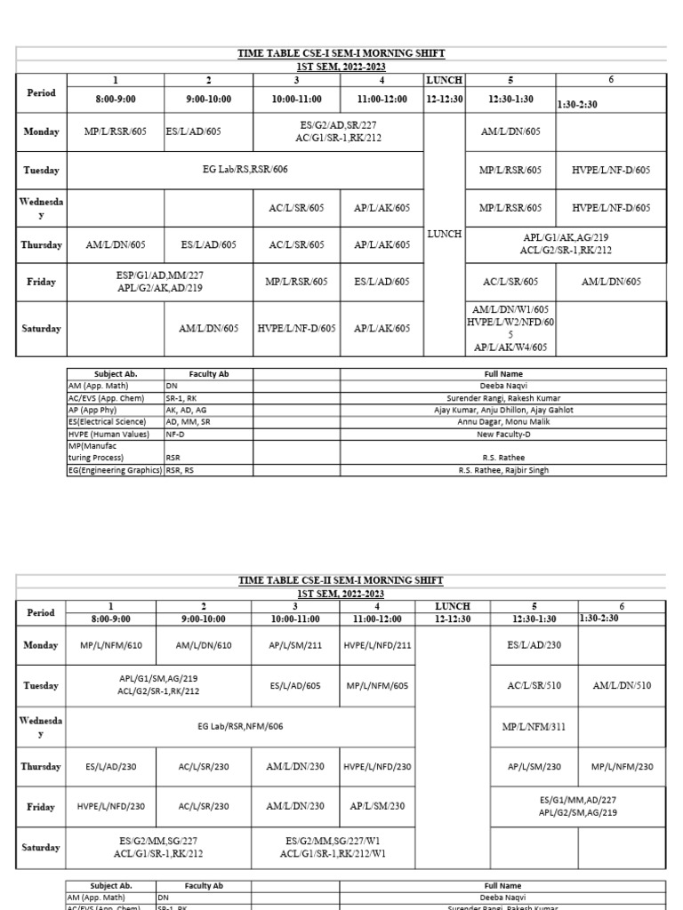 Time Table 1st Sem Nov 2022 | PDF