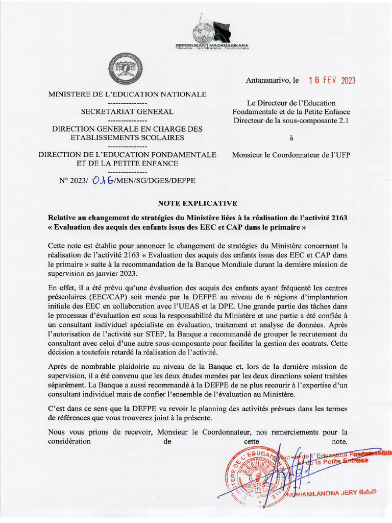 Note Explicative 2163 Changement de Stratégie | PDF