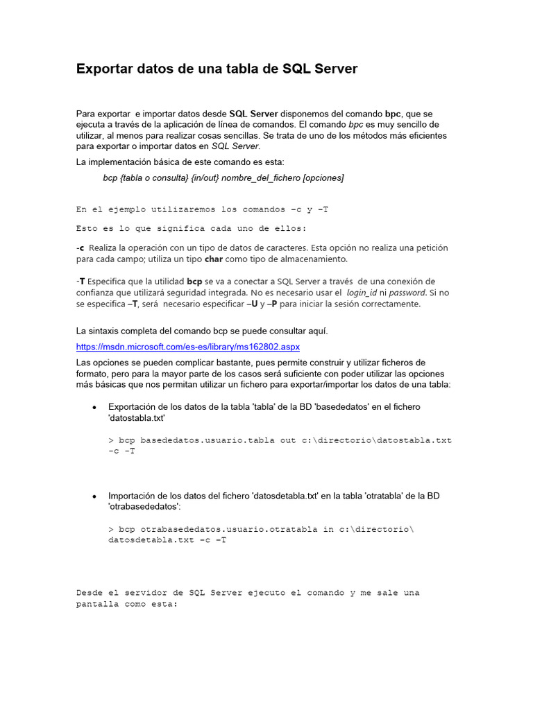 Exportar Datos de Una Tabla de SQL Server | PDF | Archivo de computadora | Servidor SQL de Microsoft