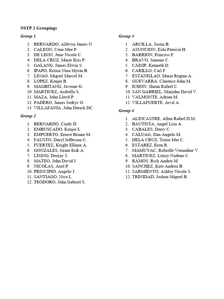 NSTP 2 Groupings | PDF