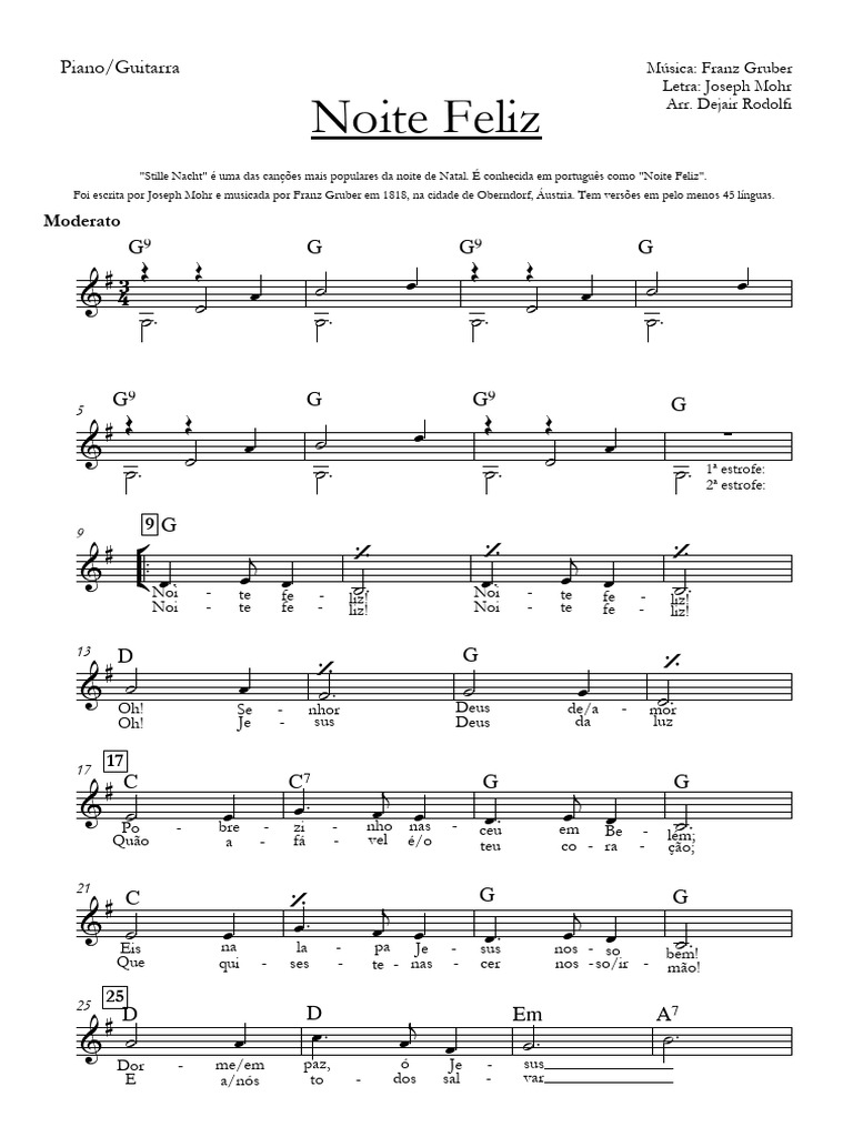 Noite Feliz Piano Guitarra Pdf Composições E Gravações Alemãs