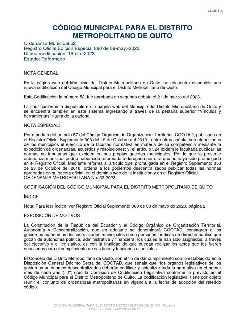 Código Municipal para El Distrito Metropolitano de Quito | PDF ...