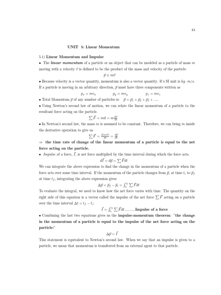 Phys 1011 Linear Momentum Notes | Download Free PDF | Collision | Momentum