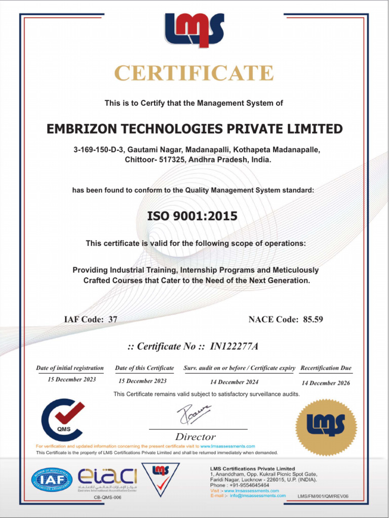 Embrizon Technologies - Iso Certificate | PDF | Business