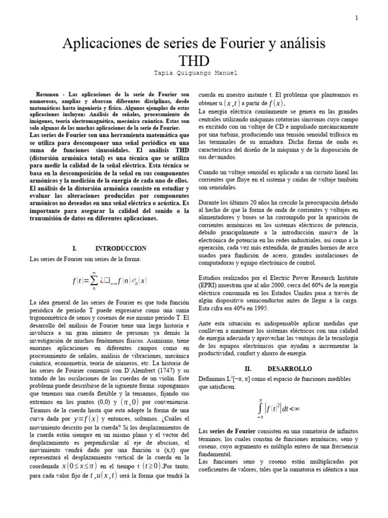 Aplicaciones de Series de Fourier y Análisis THD | PDF | Series de ...