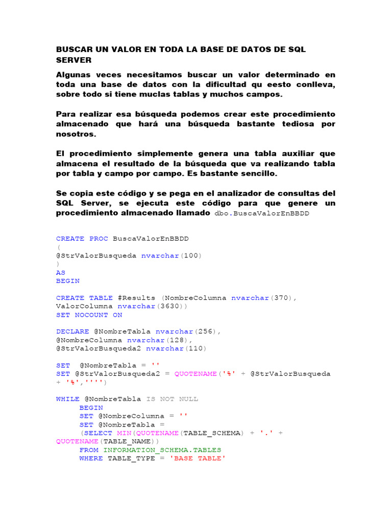 Buscar Un Valor en Toda La BBDD | PDF