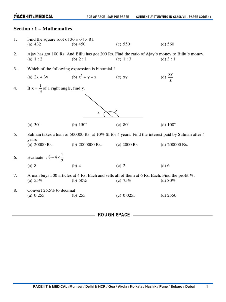 VII Aop Sample Paper | PDF | Triangle | Euclidean Plane Geometry