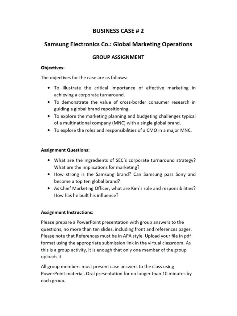 Business Case 2 Samsung Guidelines and Questions | PDF | Business