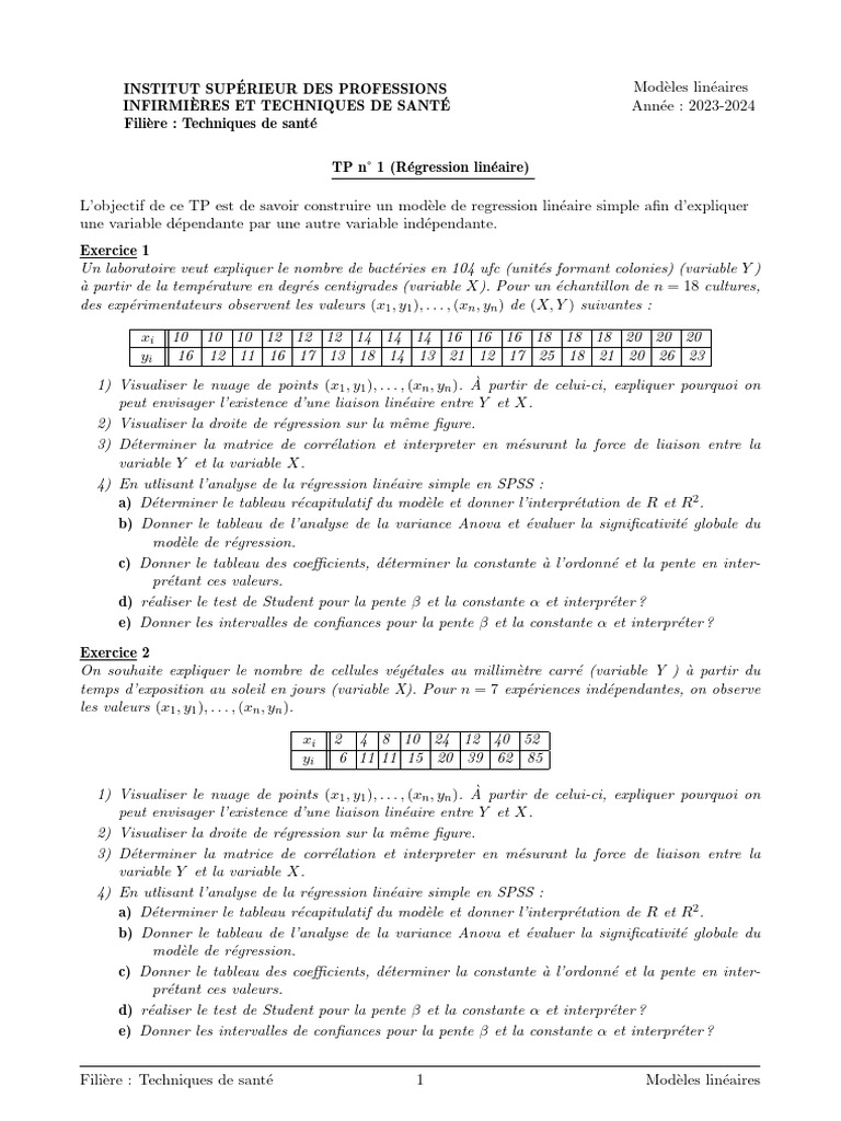 Exercice Corrigé de Régression Linéaire | PDF | Régression linéaire ...