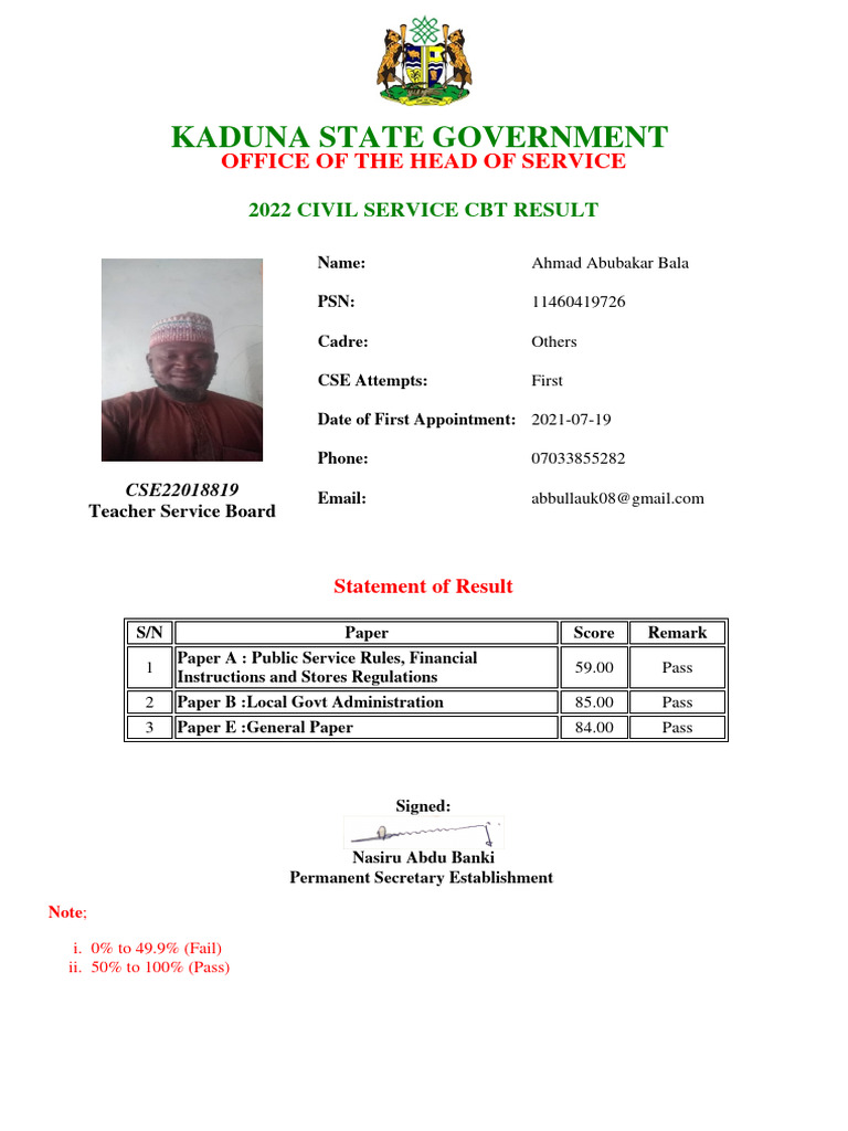 Kaduna State Government: Office of The Head of Service | PDF