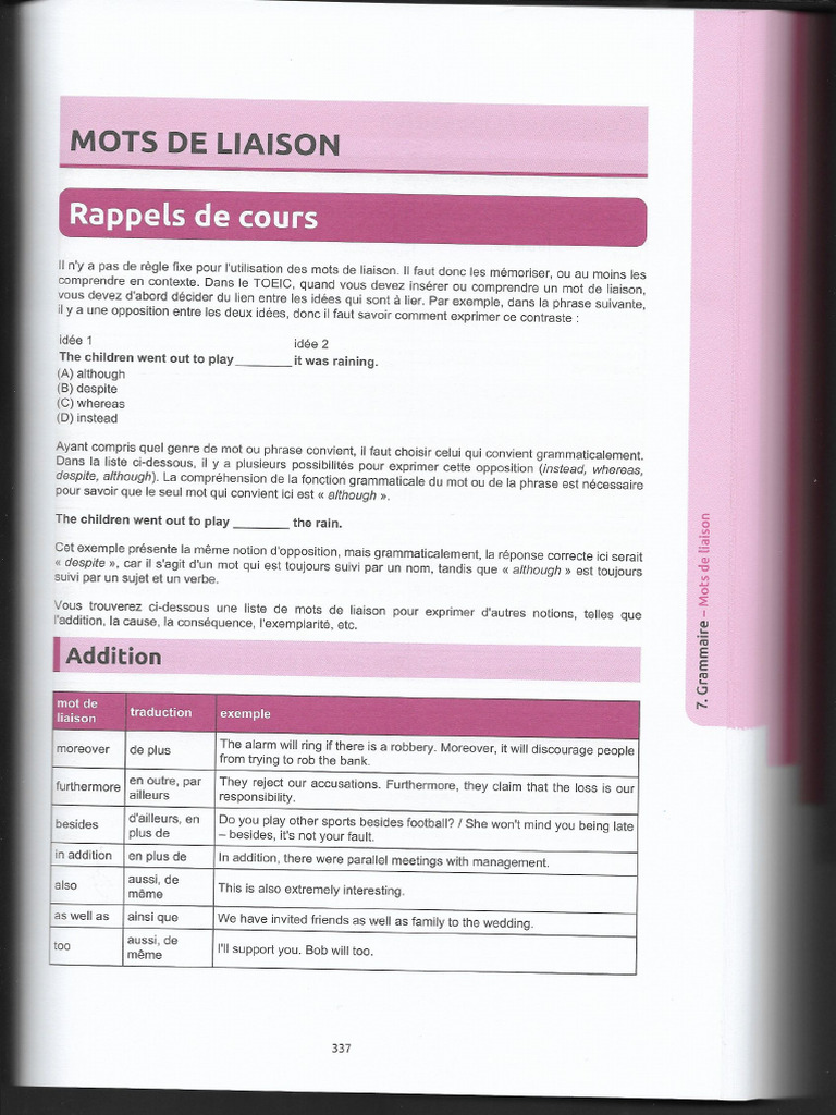 200% TOEIC 2024 Grammaire Les Mots de Liaison p.337 p.348 | PDF