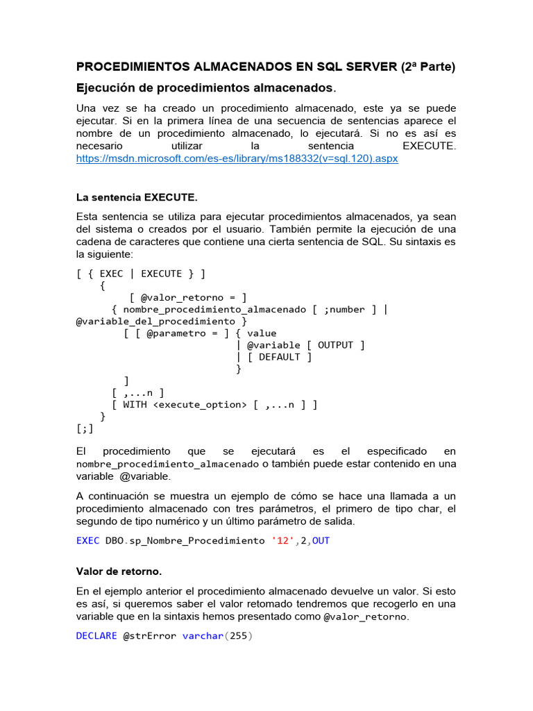 03 Procedimientos Almacenados II | PDF | SQL | Servidor SQL de Microsoft
