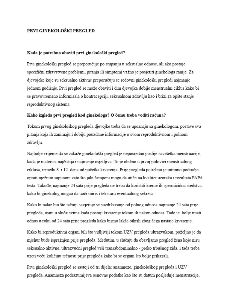 Kada Je Potrebno Obaviti Prvi Ginekološki Pregled | PDF