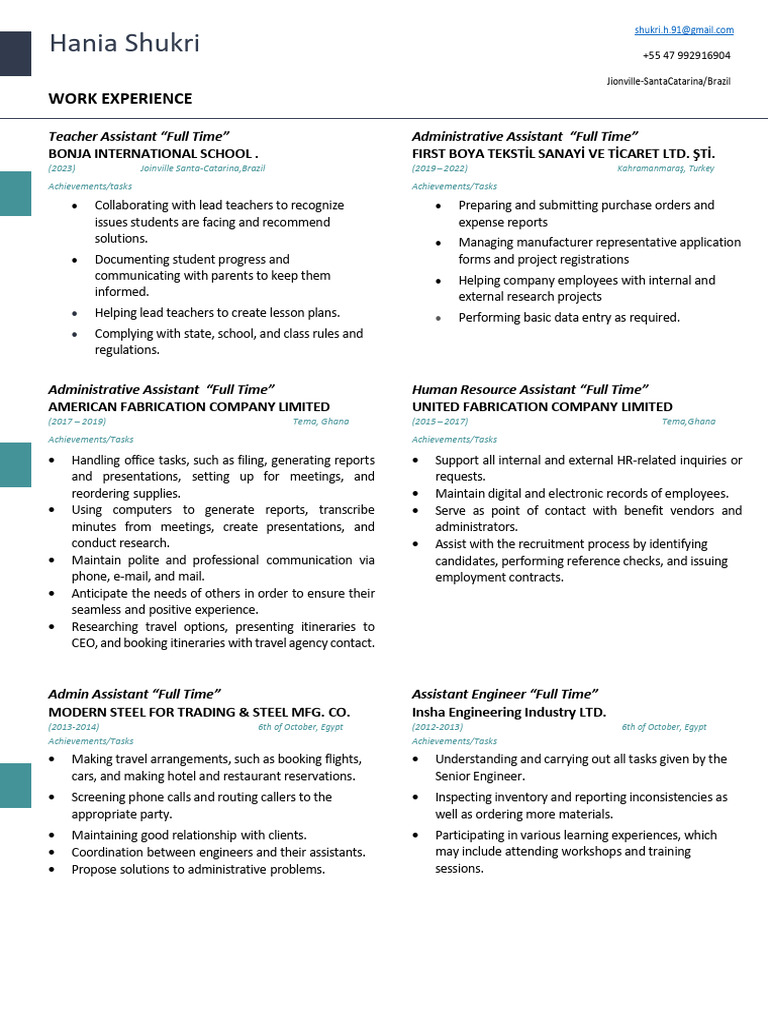 Hania Shukri Resume | PDF | Engineer | Recruitment