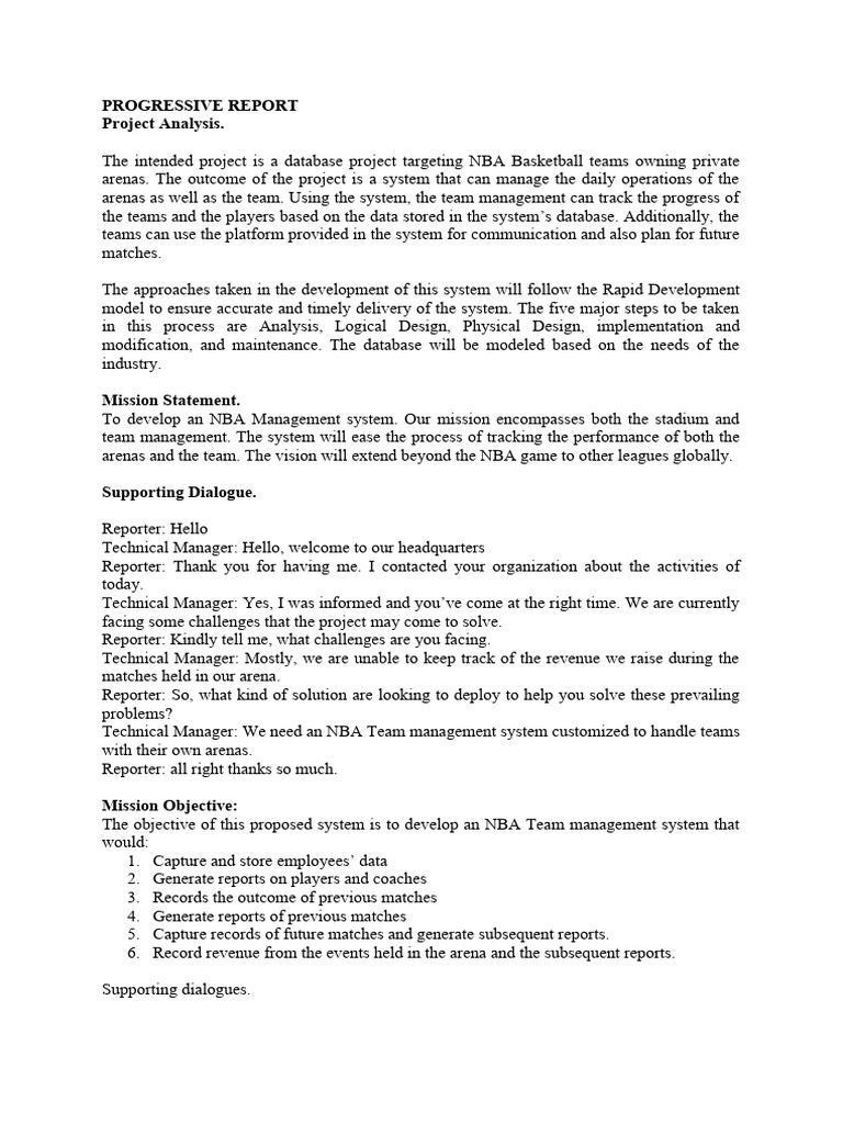 Nba Progressive Report | PDF | Databases | Information