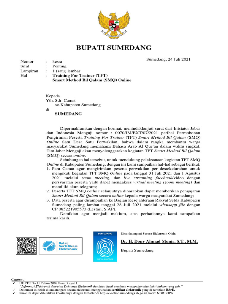 Surat - Sederhana - Data Peserta TFT SMQ | PDF
