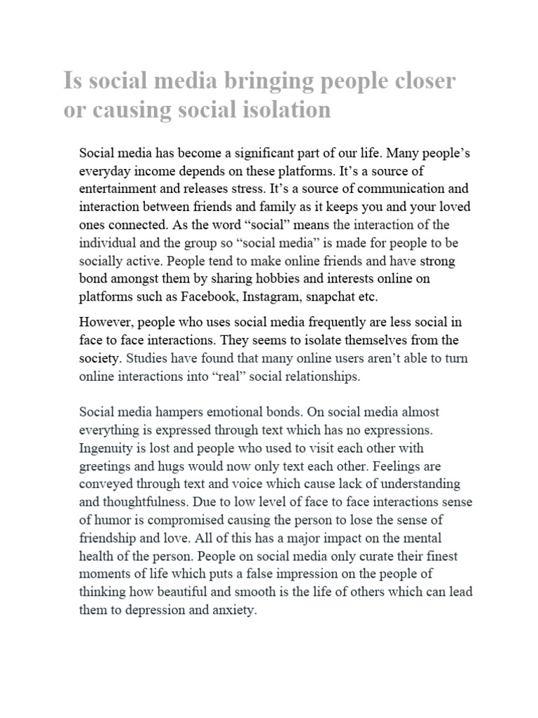 Social Media: Connection or Isolation? | PDF | Social Media | Popular ...