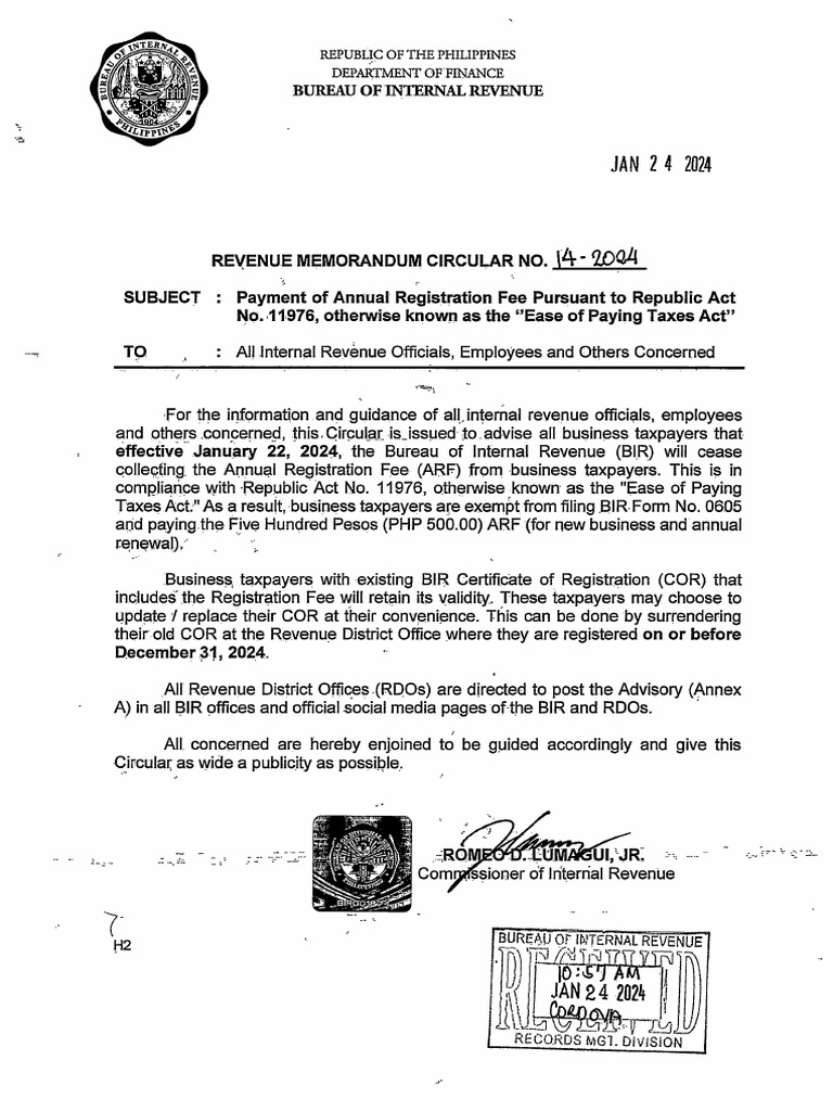 RMC No. 14-2024 | PDF