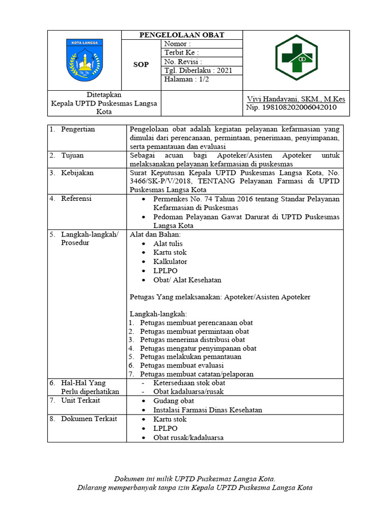 Sop Pengelolaan Obat | PDF