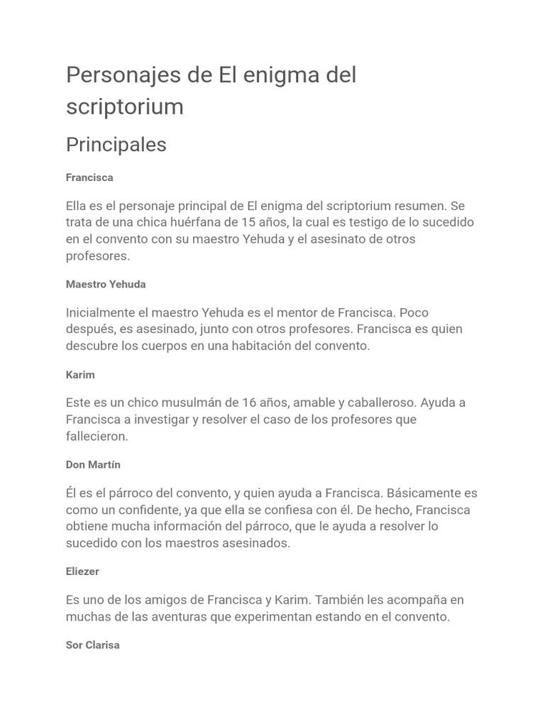 El Enigma Del Scriptorium | PDF | Novela negra, policíaca y suspenso | Clásicos