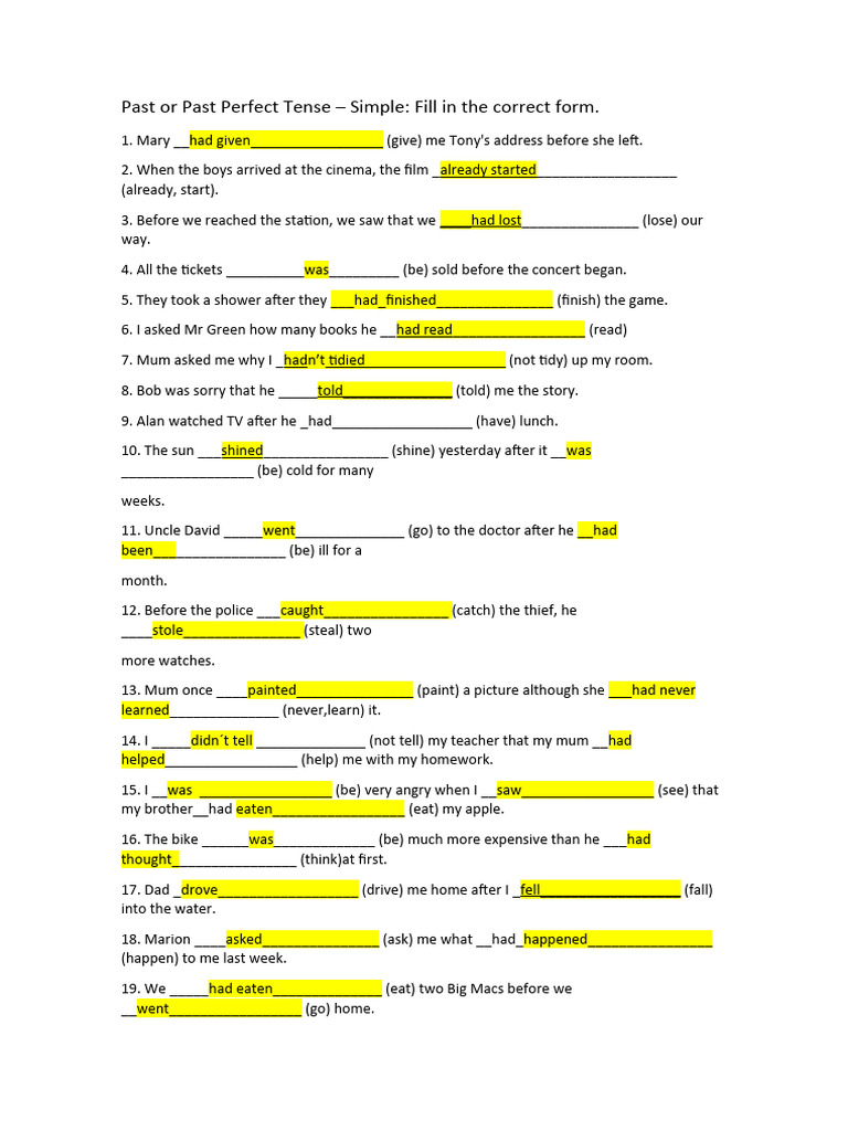 Past Perfect and Subject Questions | PDF