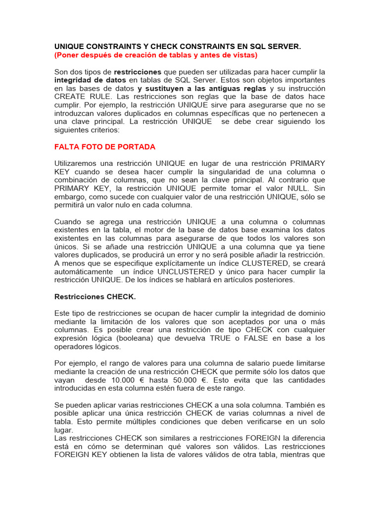 Unique Constraints y Check Constraints | PDF | Informática | Tecnología