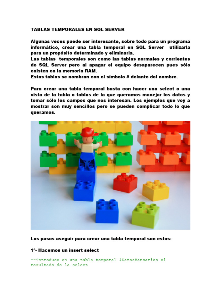 Tablas Temporales en SQL Server | Descargar gratis PDF | SQL | Software de la aplicacion