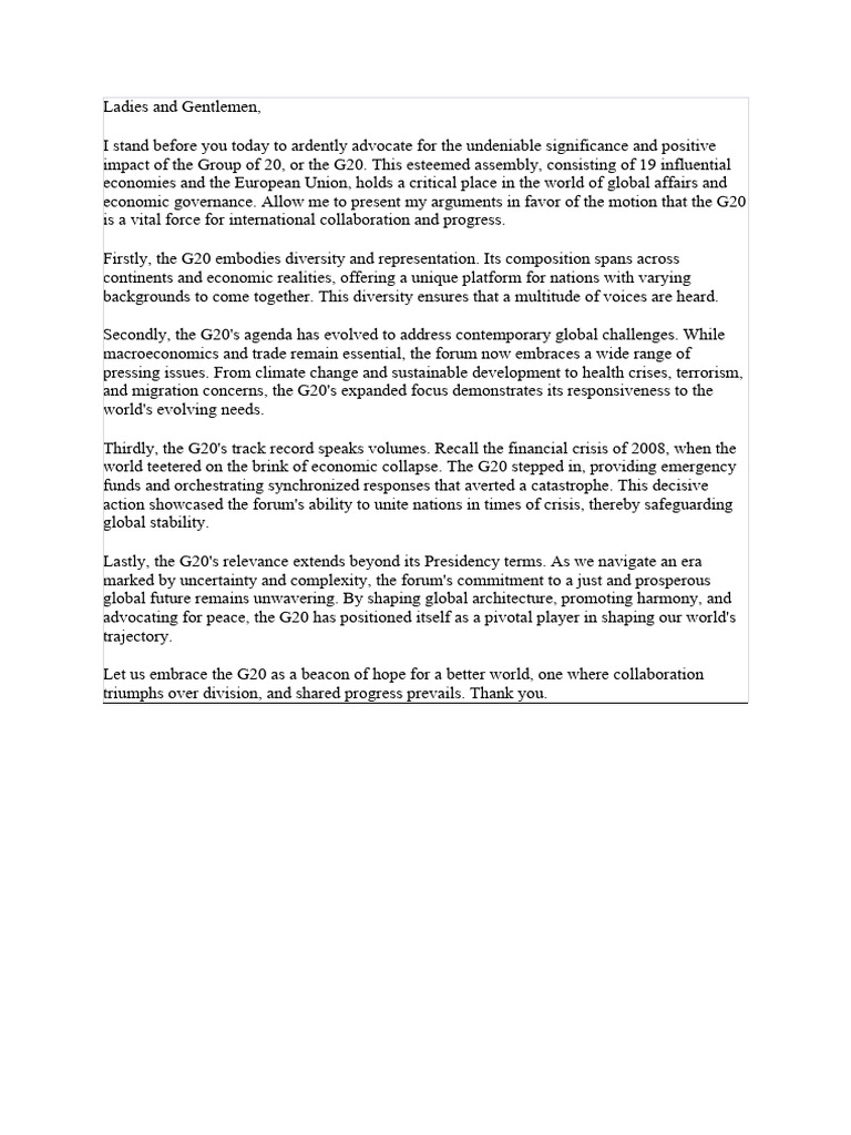 G20: A Vital Force for Global Progress | PDF