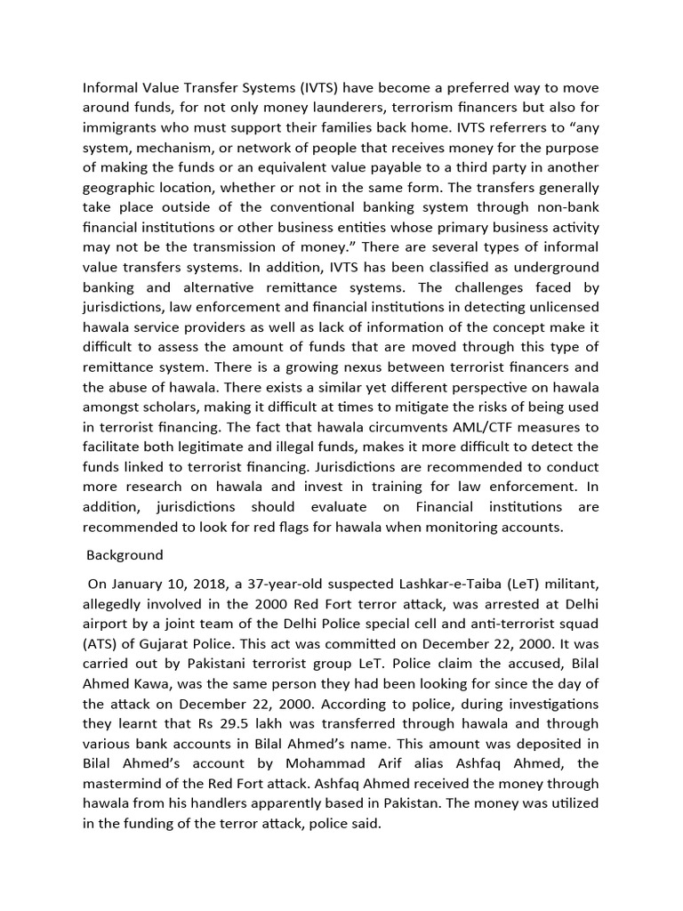Informal Value Transfer Systems | PDF | Money Laundering | Terrorism ...