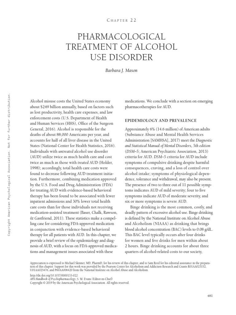 Pharmacological Treatment of Alcohol Use Disorder | PDF | Alcoholism ...